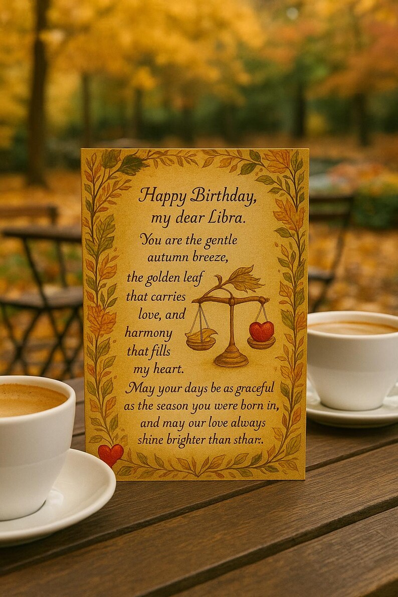 Libra Birthday Card: Autumn Zodiac Art - Romantic October Gift (digital ...