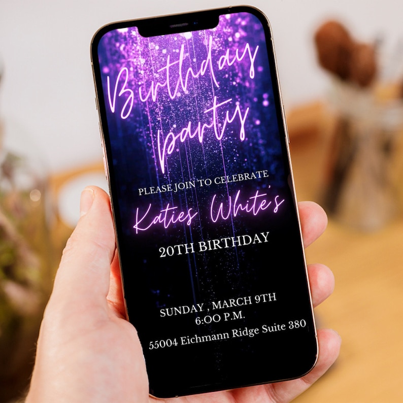 Blue Neon Light Digital Birthday Invitation Template, Text Message ...
