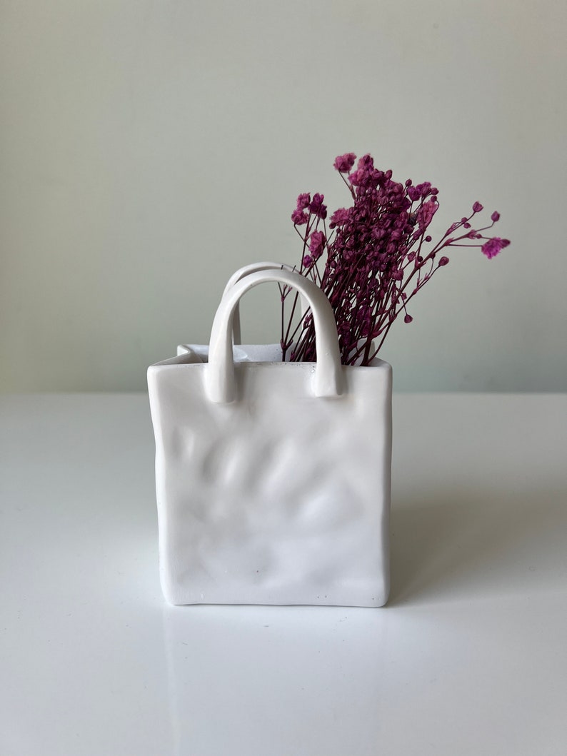 Handmade Ceramic Paper Bag Vase Minimalist Vase White Flower - Etsy