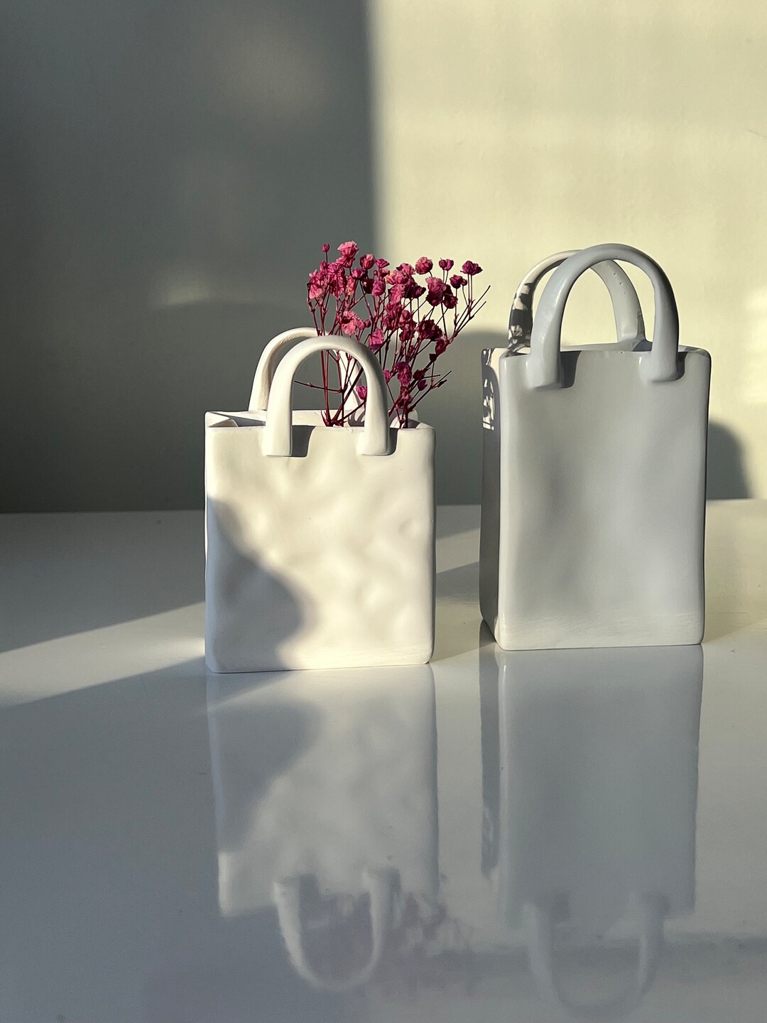 Handmade Ceramic Paper Bag Vase Minimalist Vase, White Flower Vase ...