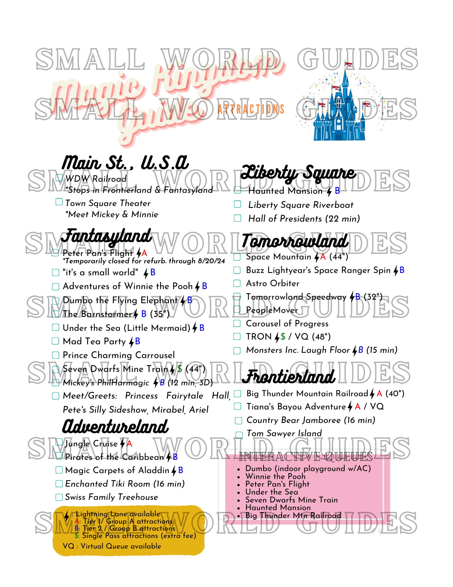 Printable Magic Kingdom Park Attractions & Food Guide 2025 *UPDATED 8/2 ...