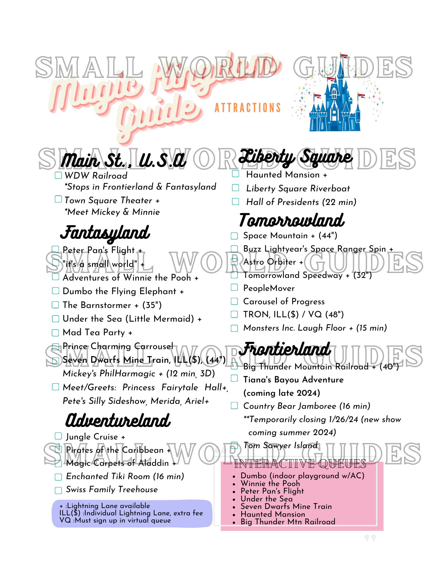 Printable Magic Kingdom Park Attractions & Food Guide 2024 - Etsy