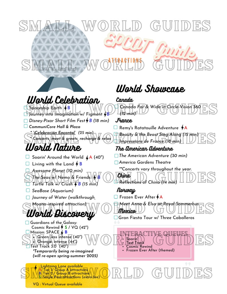 Printable EPCOT Park Attractions & Food Guide 2025 *UPDATED 10/26/25 ...