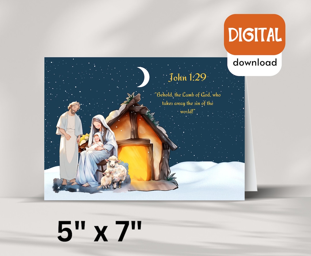 Christmas Card Nativity Scene Card Printable Holiday Card for - Etsy