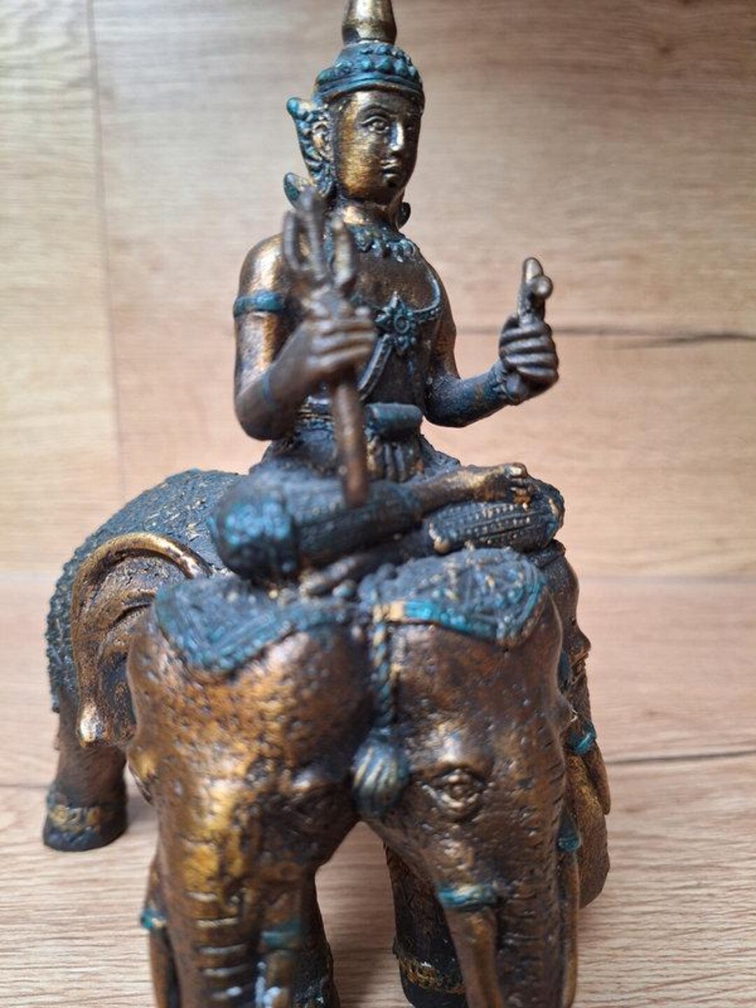 Indra Statue on Airavata Elephant – Hindu Sculpture in Solid Patinated ...