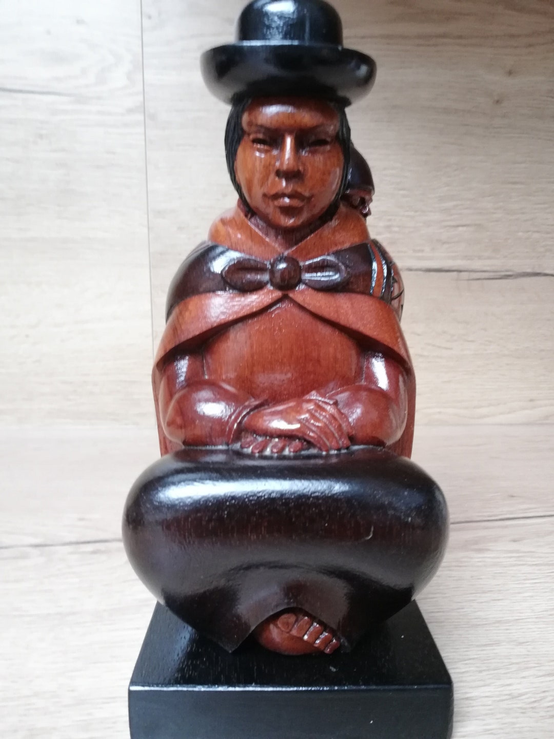 Wooden Sculpture of a Cholita Woman With Her Child From Bolivia ...