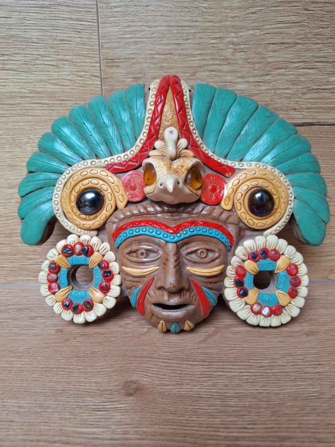 Aztec Quetzalcoatl Terracotta Mask – Mesoamerican Deity. Mexican Crafts ...
