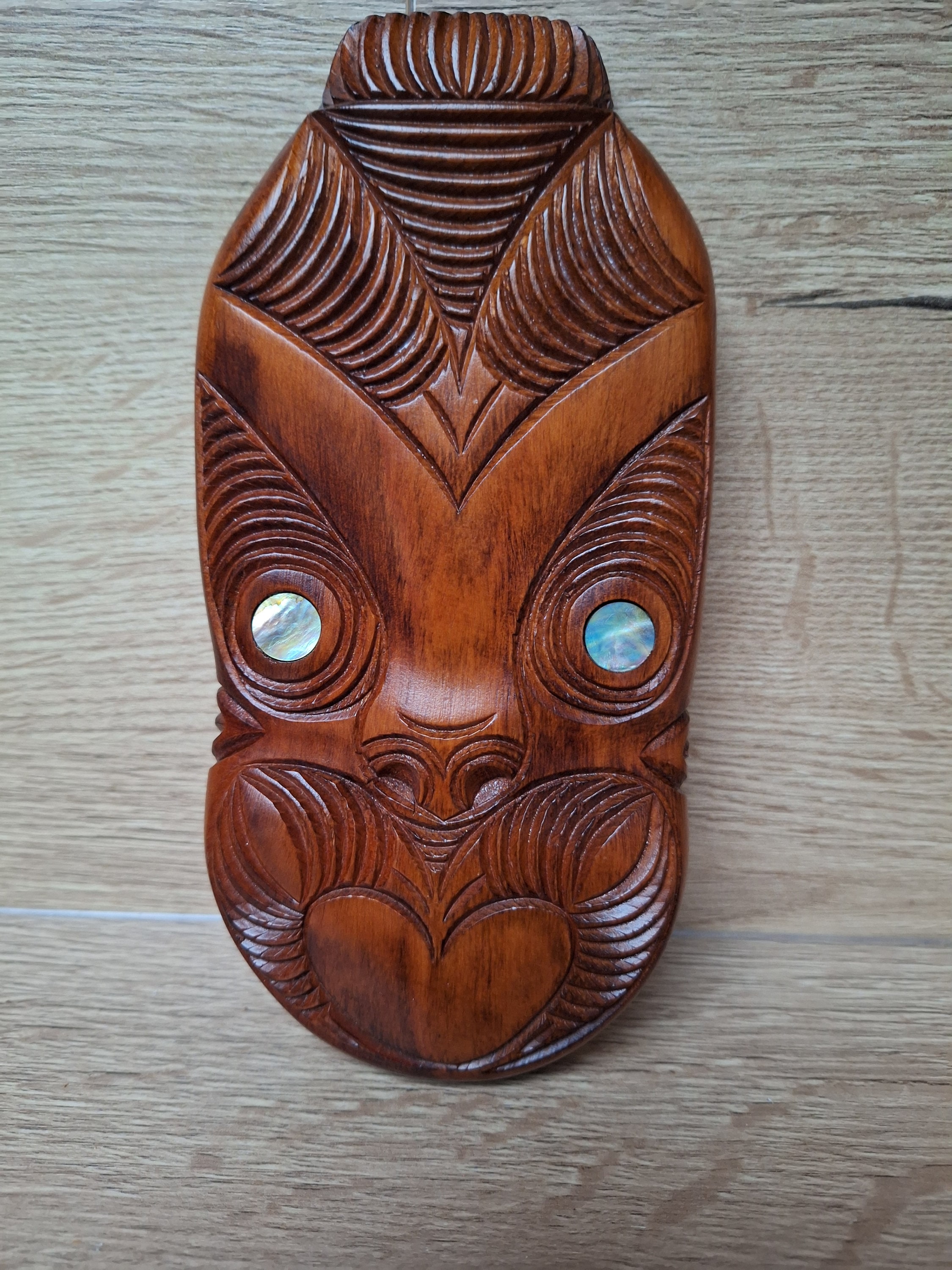 Maori Tribal Mask From New Zealand Hand Carved Wood Abalone Paua Koruru ...