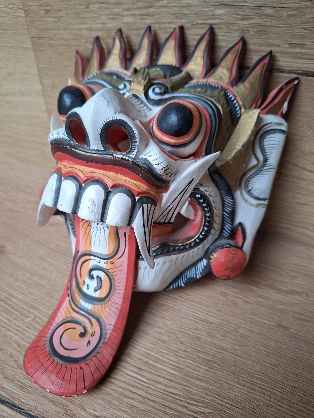 Red Fire Flame Wall Mounted Wooden Mask Bali Barong, Rangda Balinese ...