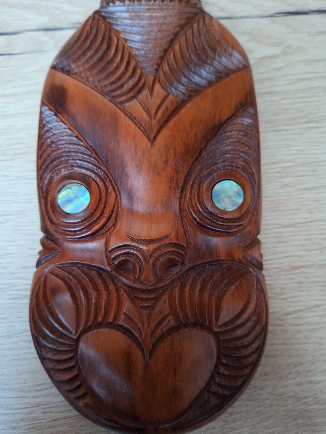 Maori Tribal Mask From New Zealand Hand Carved Wood Abalone Paua Koruru ...