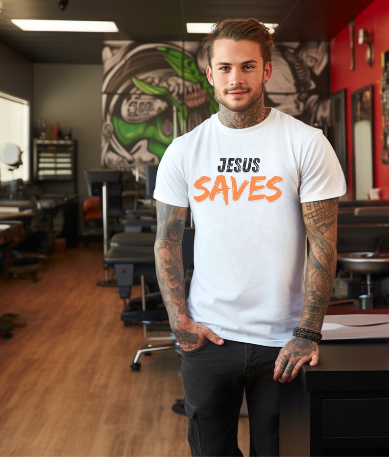 Aesthetic Jesus Saves Christian T Shirt Apparel Black Orange Christian ...