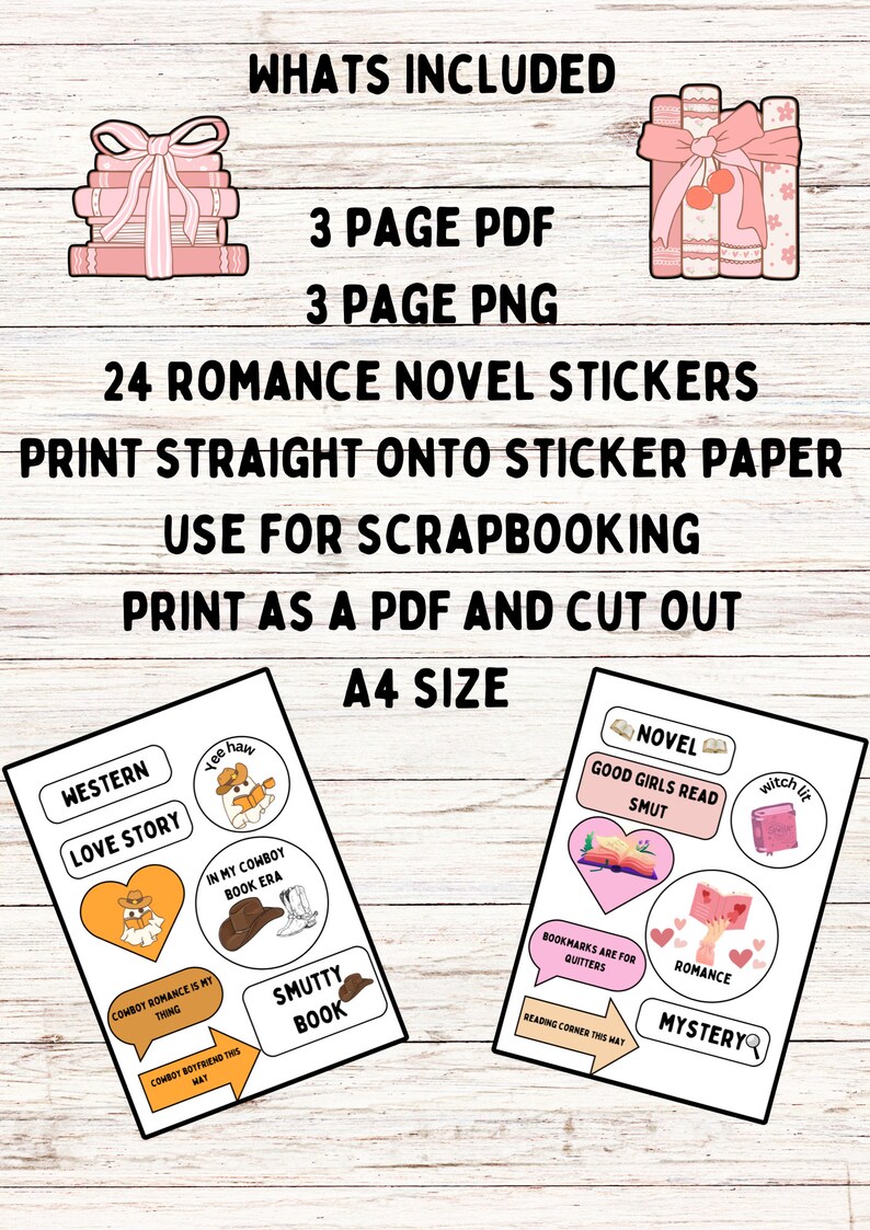 Romance Reading Stickers Printable, Printable Romance Book Stickers, 24 ...