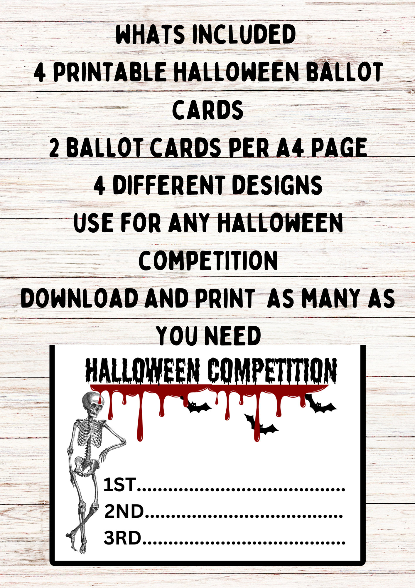 Halloween Competition Ballot Cards: 4 Unique Designs (printable PDF) - Etsy