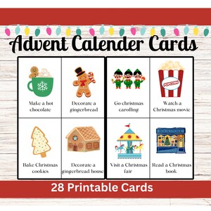 Advent Calender Cards for Kids, 28 Printable Advent Activity Cards ...