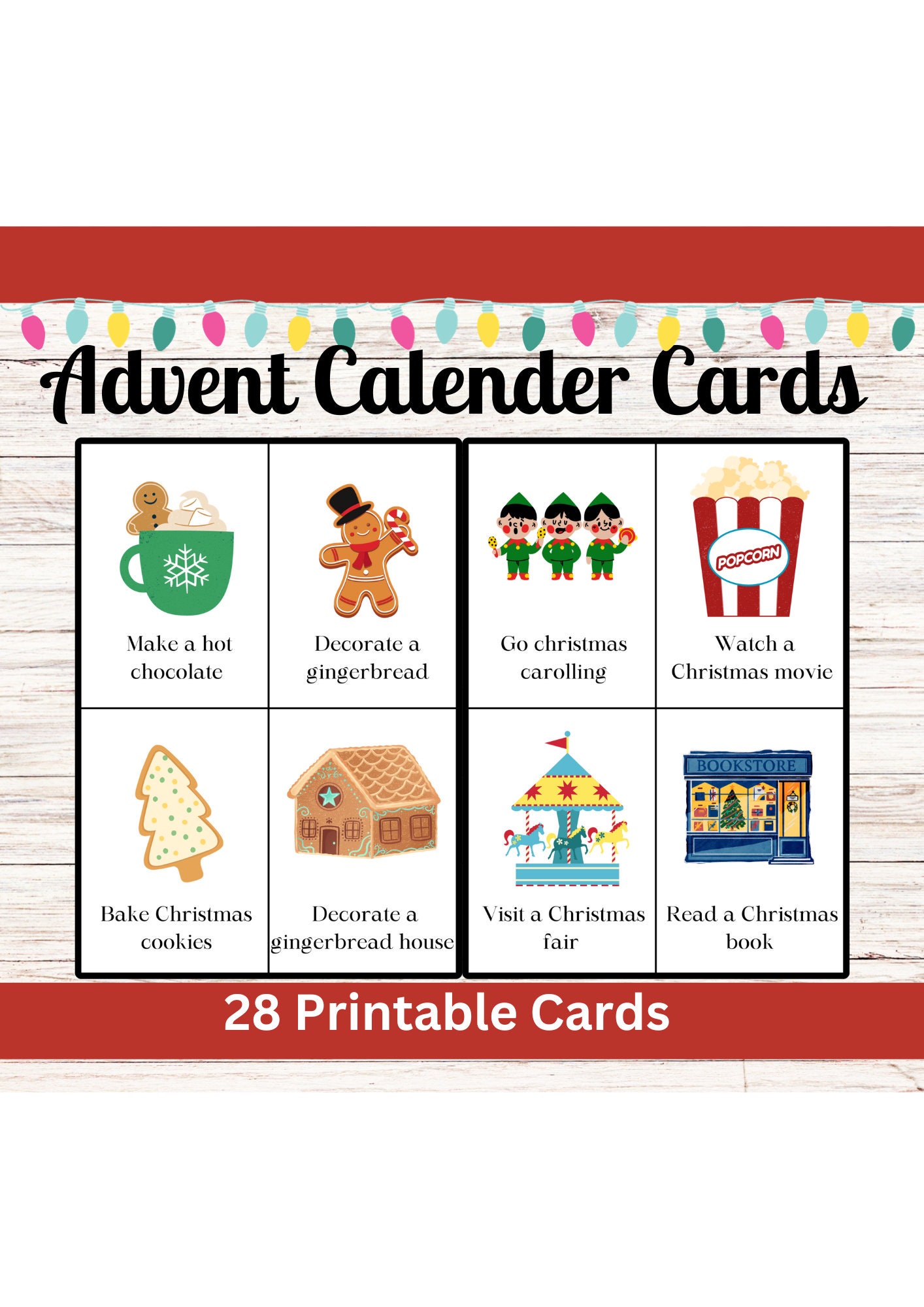 Advent Calender Cards for Kids, 28 Printable Advent Activity Cards ...