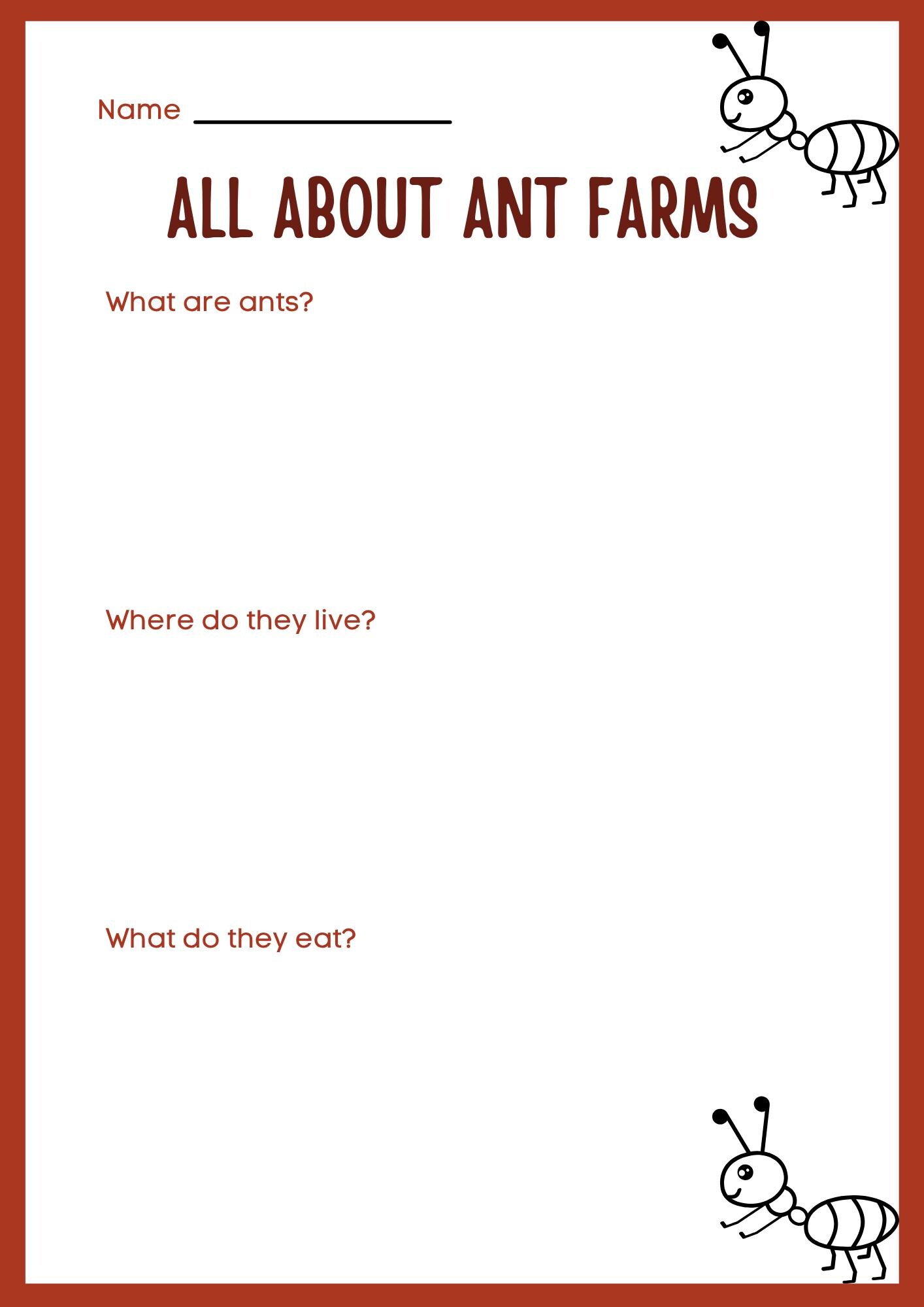 Ant Farm Worksheets: Printable Formicarium Research Sheets (PDF ...