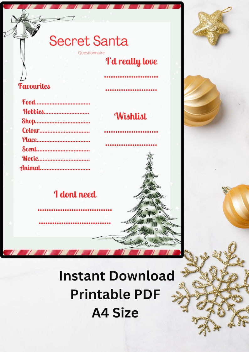 Secret Santa Notes, Secret Santa Questionnaire, Funny Secret Santa ...