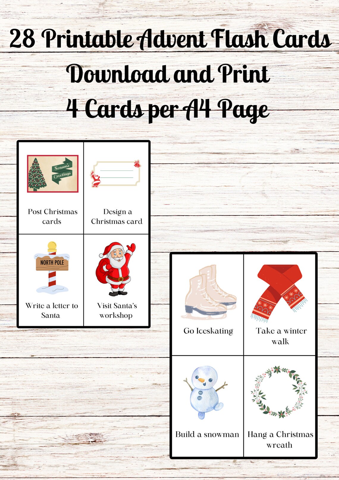 Advent Calender Flash Cards for Kids 28 Printable Advent - Etsy