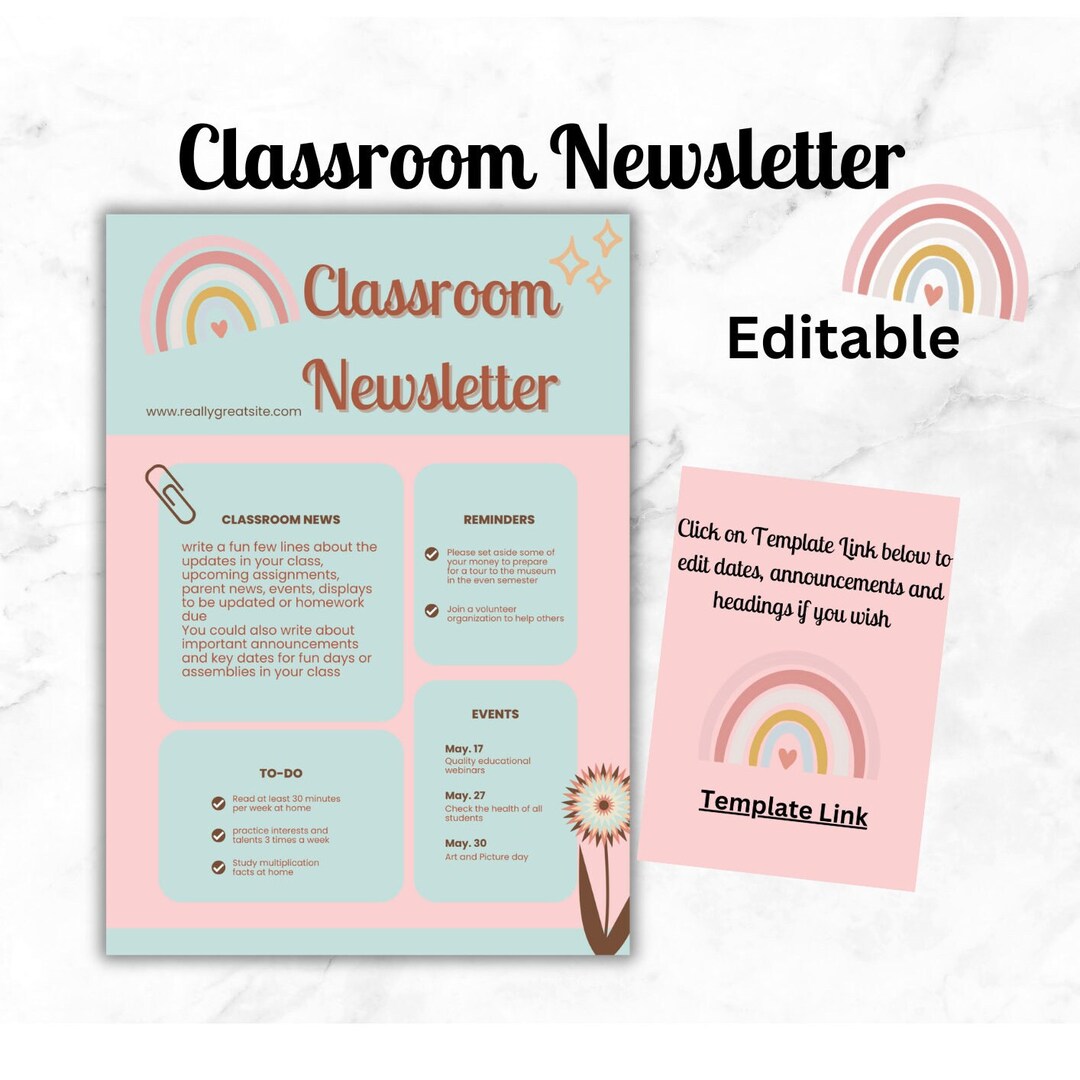 Classroom Newsletter Template, Editable Teacher Newsletter, Editable ...