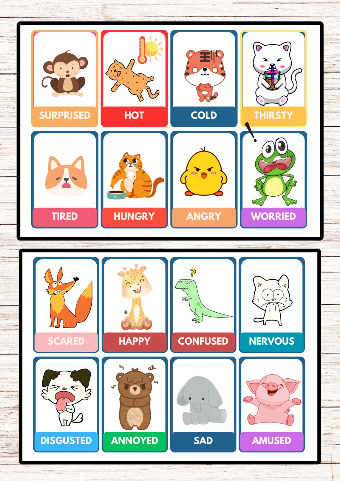 Animal Emotions Flash Cards: Preschool Learning (printable PDF) - Etsy