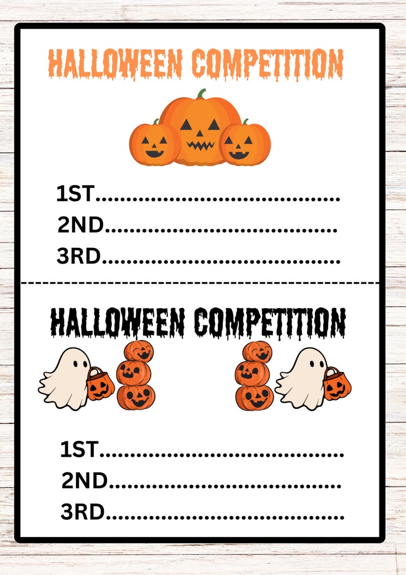 Halloween Competition Ballot Cards: 4 Unique Designs (printable PDF) - Etsy