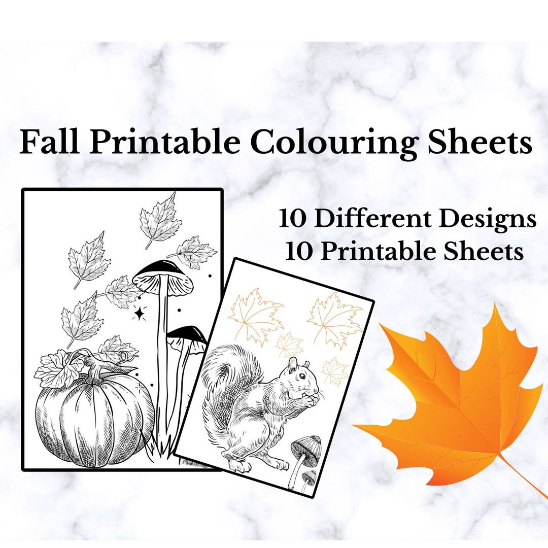 Fall Coloring Page Printable Autumn Art 10 Page Pack Kids - Etsy