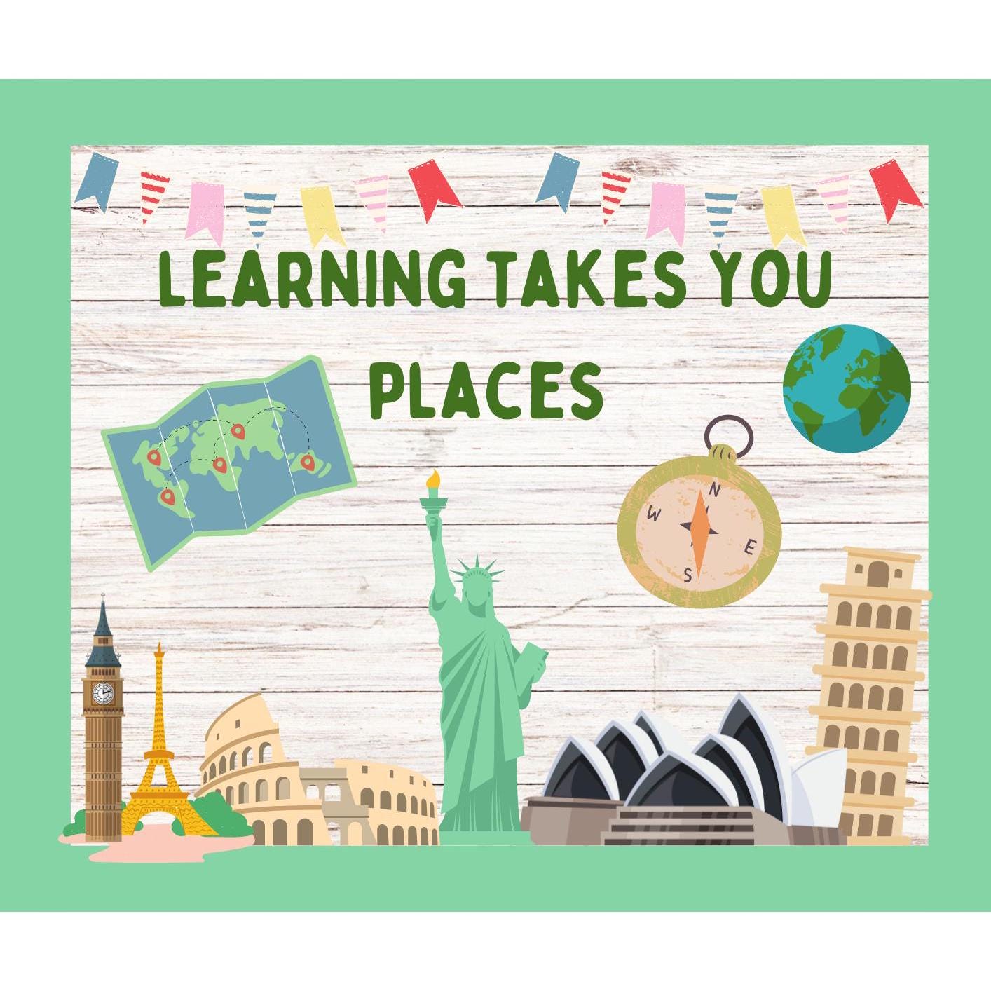 Adventure Bulletin Board Printable: Famous Landmarks, Travel Theme (A4 ...