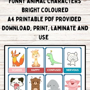 Preschool Emotions Flash Cards Printable, Feelings Flash Cards, Animal ...