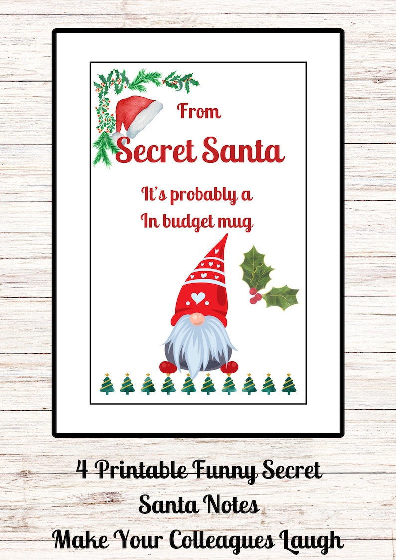 Secret Santa Notes, Funny Secret Santa Printable Notes, 4 Secret Santa ...