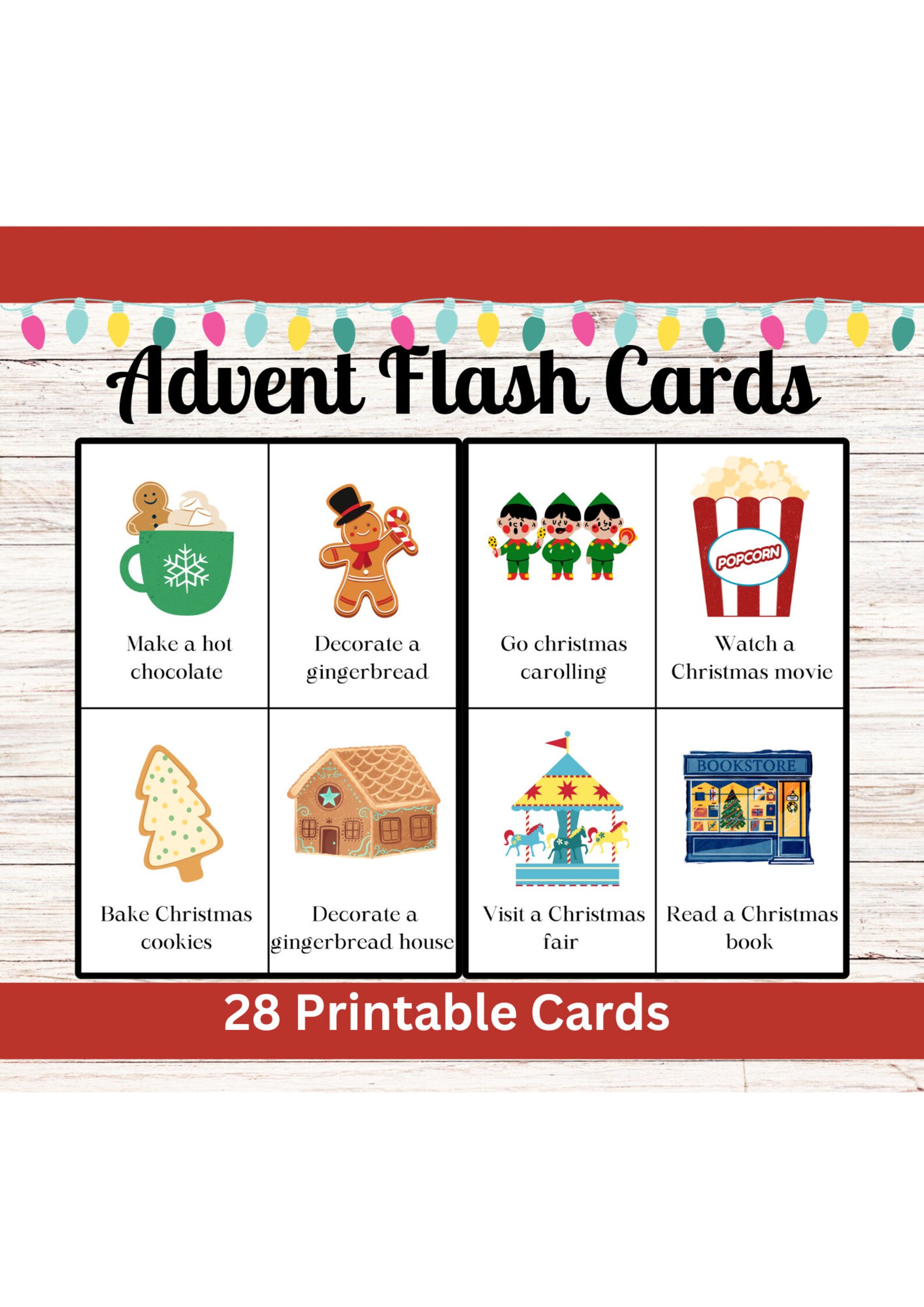 Advent Calender Flash Cards for Kids, 28 Printable Advent Activity ...