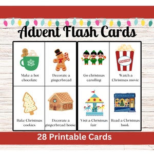 Advent Calender Flash Cards for Kids, 28 Printable Advent Activity ...