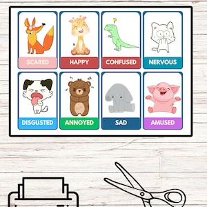 Preschool Emotions Flash Cards Printable, Feelings Flash Cards, Animal ...