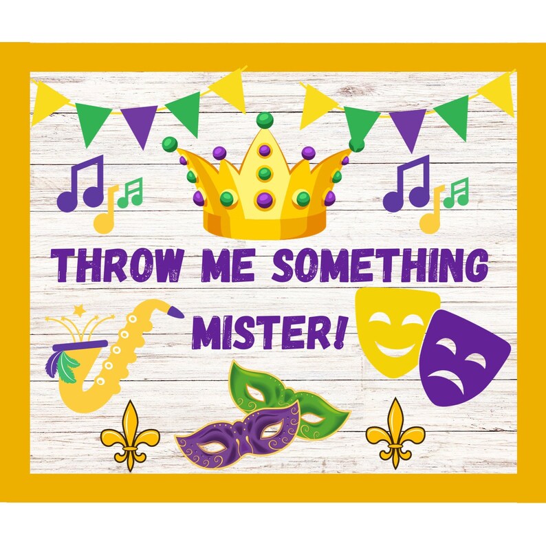 Mardi Gras Bulletin Board Kit, Printable Mardi Gras Decor, Mardi Gras ...