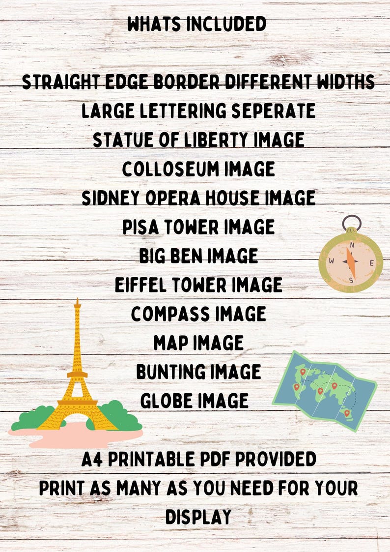 Adventure Bulletin Board Printable: Famous Landmarks, Travel Theme (A4 ...