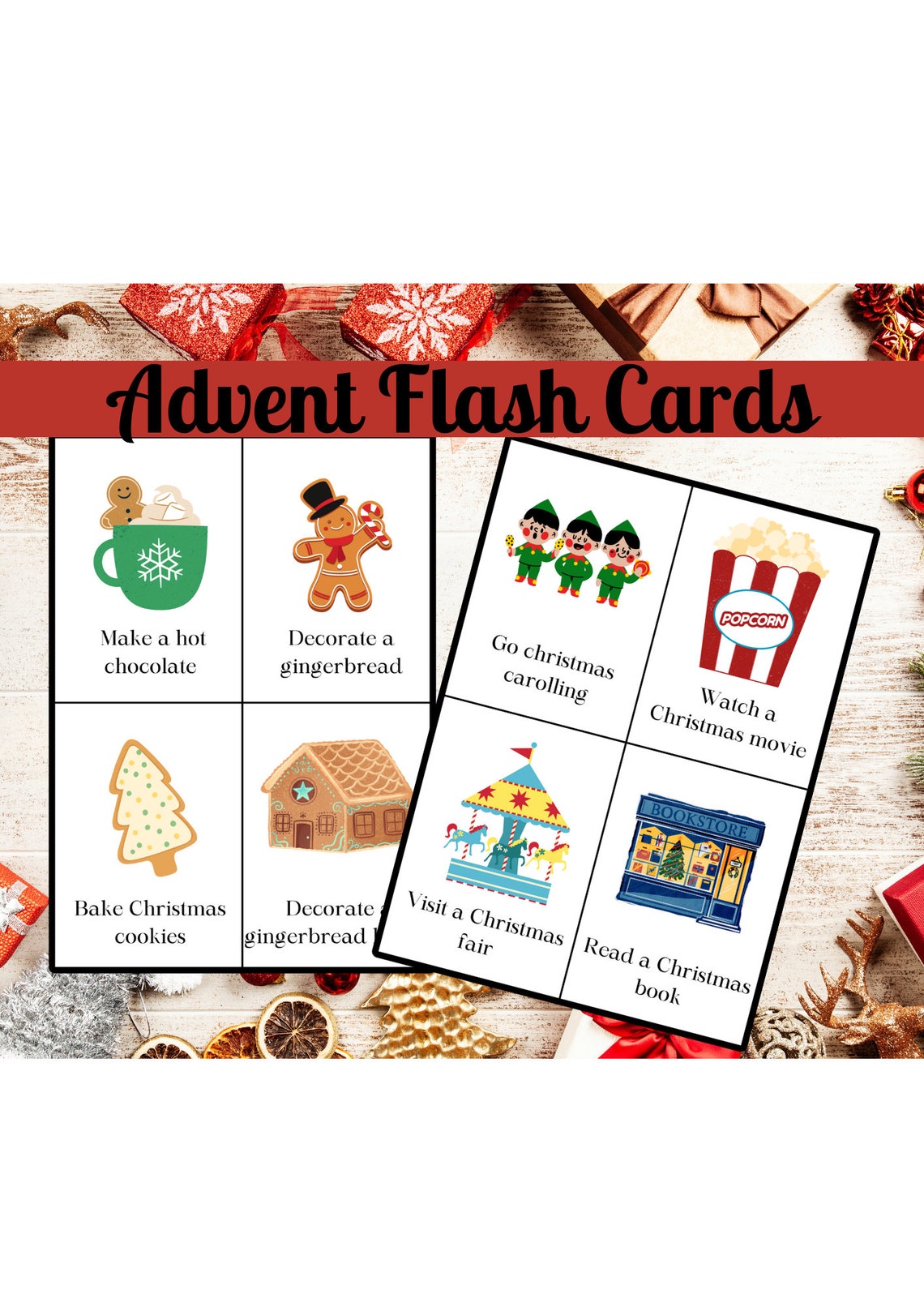 Advent Calender Flash Cards for Kids 28 Printable Advent - Etsy