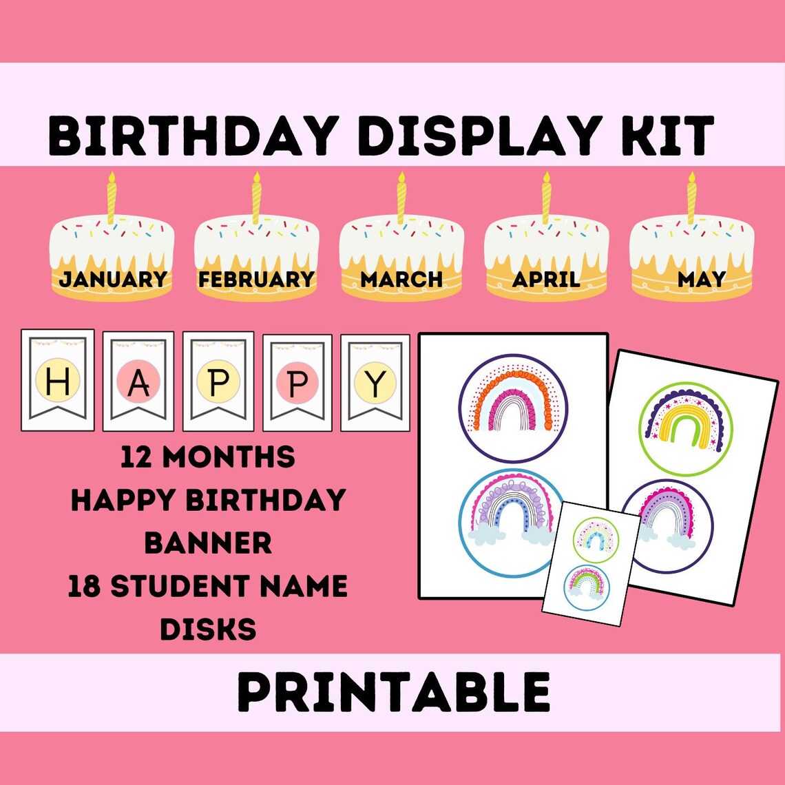 Classroom Birthday Display Kit Printable, Birthday Bulletin Board Kit ...