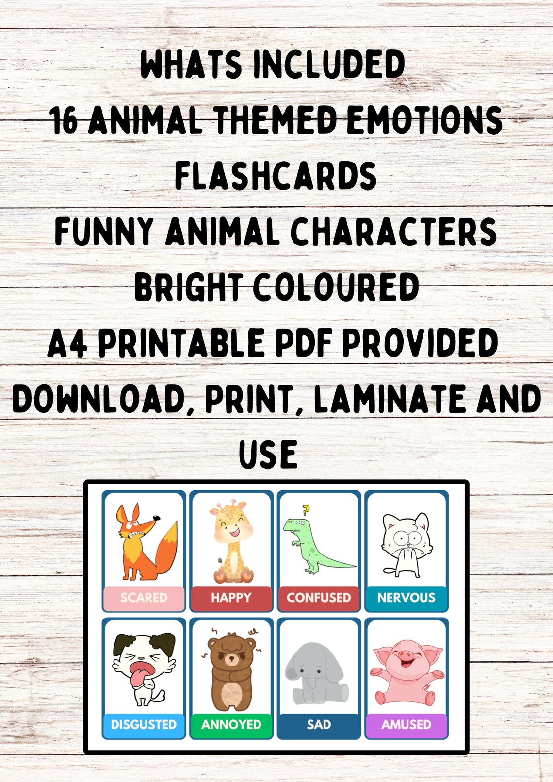 Preschool Emotions Flash Cards Printable, Feelings Flash Cards, Animal ...