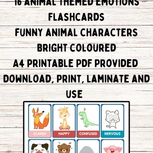 Preschool Emotions Flash Cards Printable, Feelings Flash Cards, Animal ...