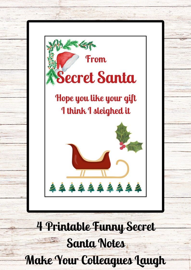 Secret Santa Notes, Funny Secret Santa Printable Notes, 4 Secret Santa ...