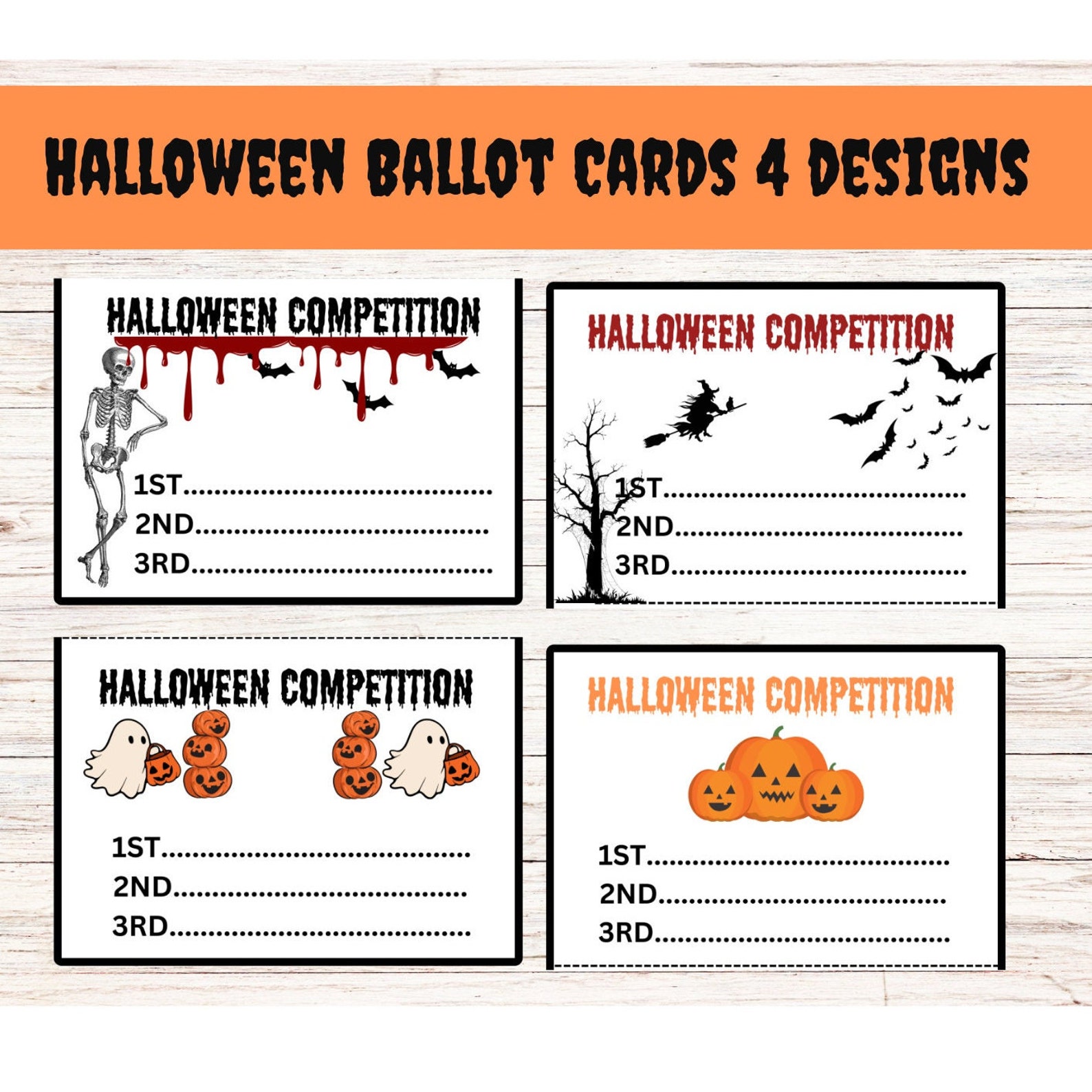 Halloween Competition Ballot Cards: 4 Unique Designs (printable PDF) - Etsy