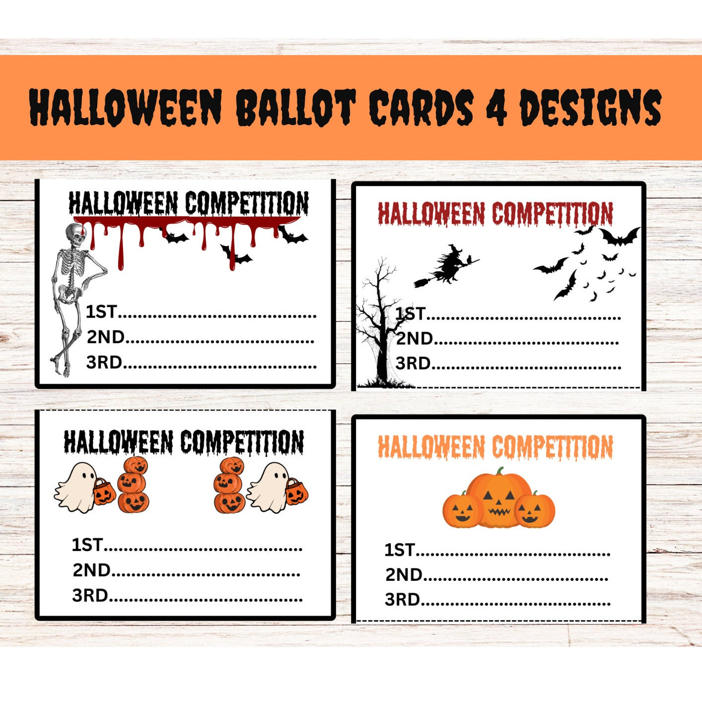 Halloween Competition Ballot Cards: 4 Unique Designs (printable PDF) - Etsy