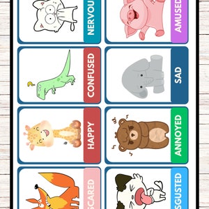 Preschool Emotions Flash Cards Printable, Feelings Flash Cards, Animal ...