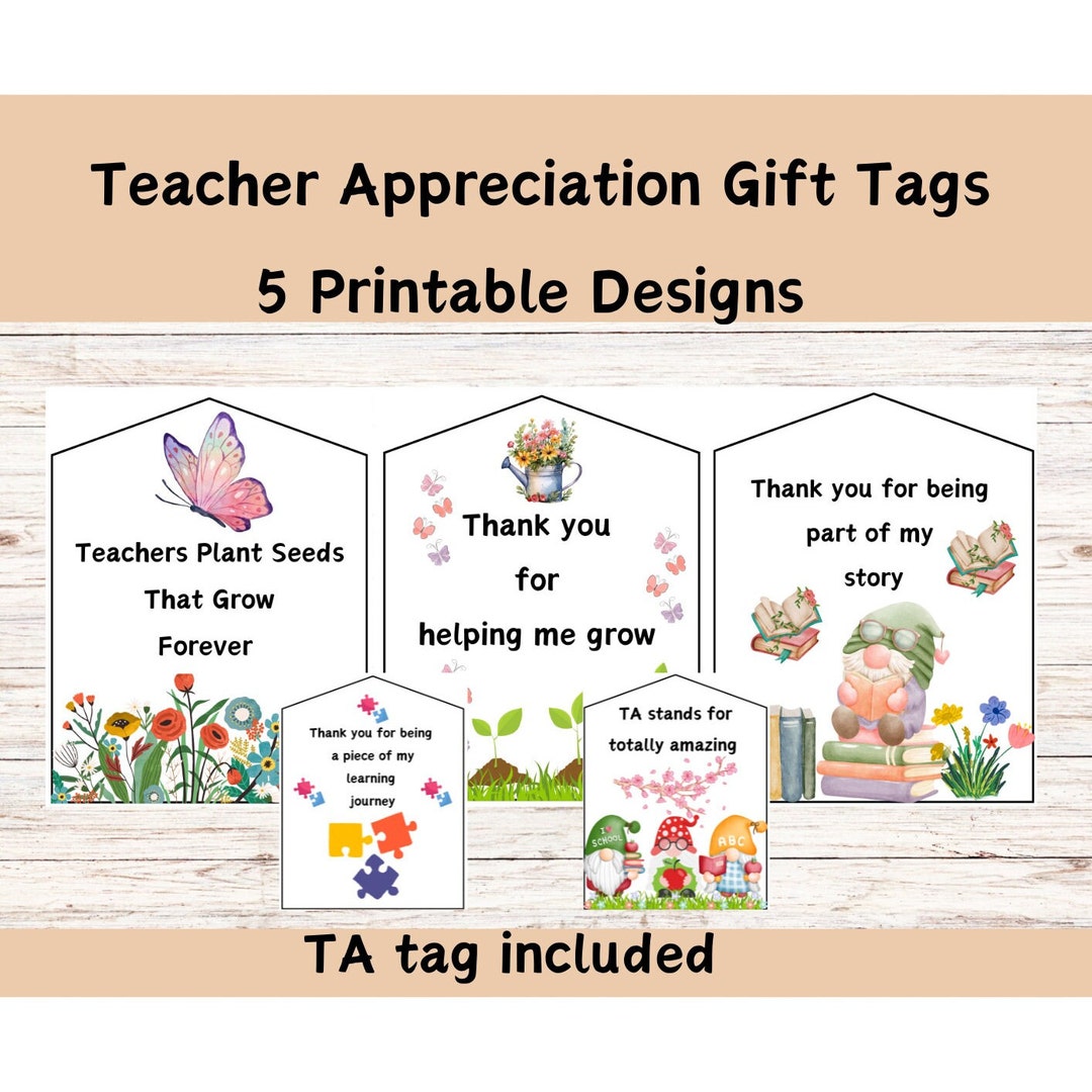 Teacher Appreciation Gift Tags Printable, TA Appreciation Tags ...