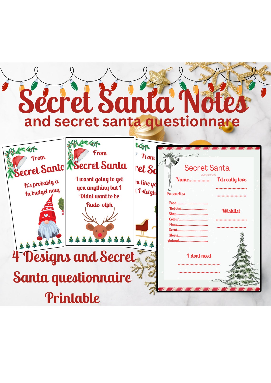 Secret Santa Notes, Secret Santa Questionnaire, Funny Secret Santa ...