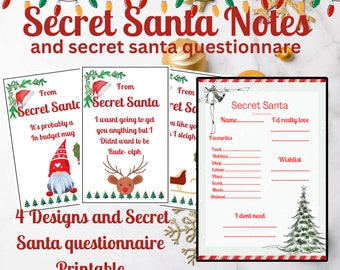 Secret Santa Notes, Funny Secret Santa Printable Notes, 4 Secret Santa ...