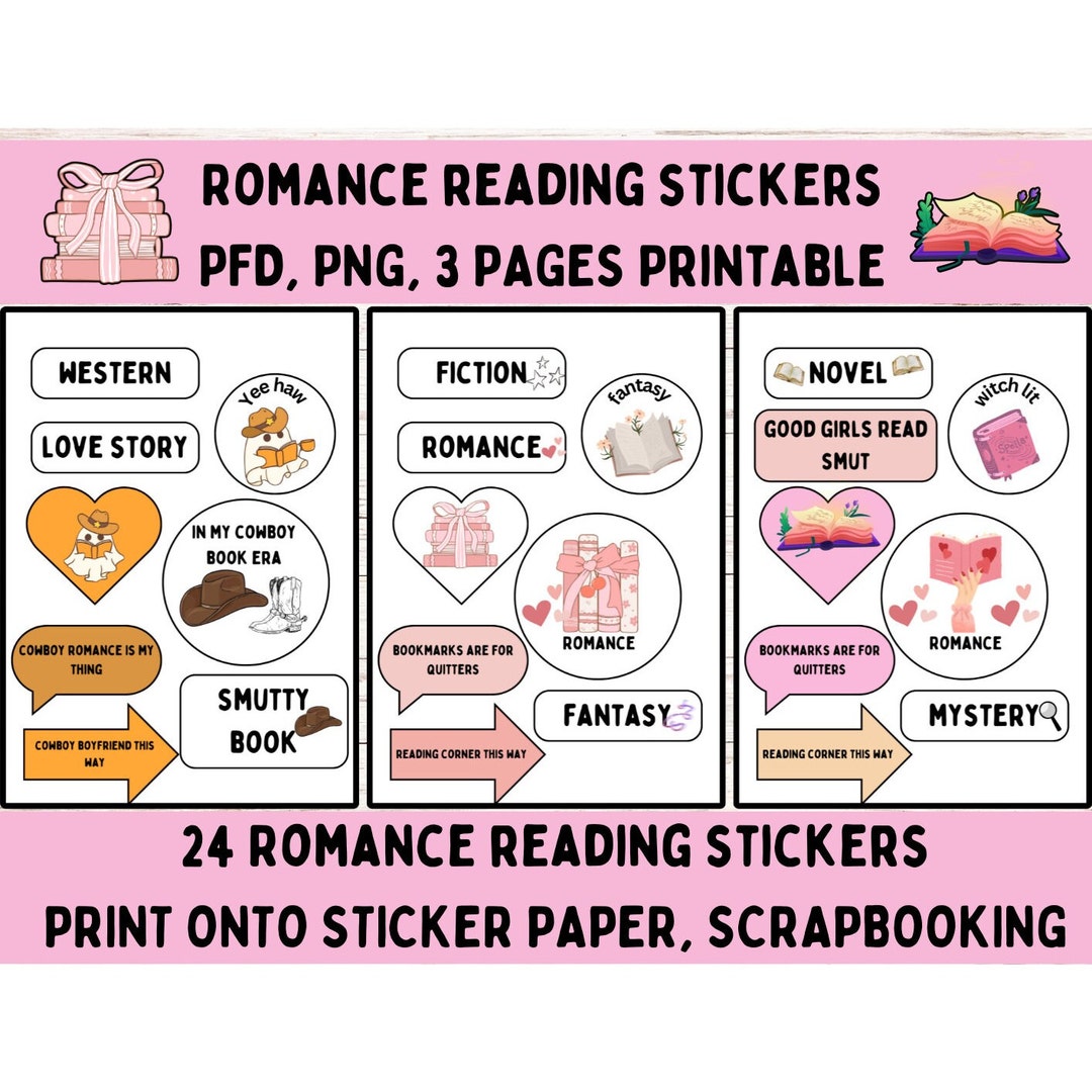 Romance Reading Stickers Printable, Printable Romance Book Stickers, 24 ...
