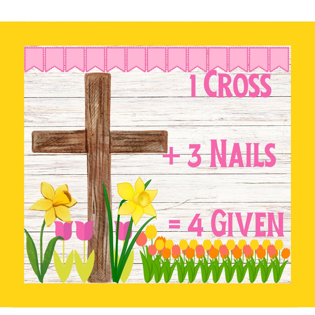 Christian Easter Bulletin Board Kit: Cross & Spring Decor (printable ...