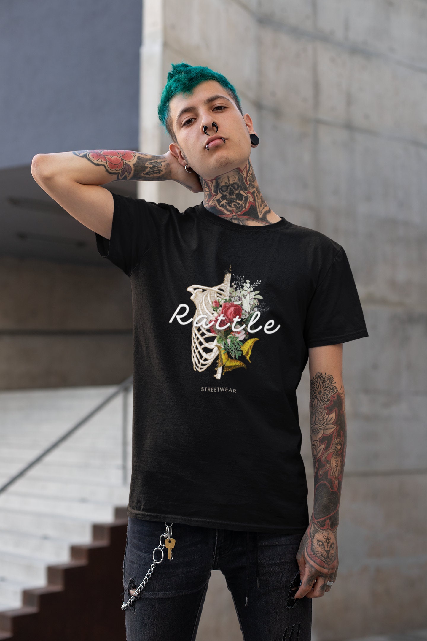 Rattle Rib Cage Tee, Rib Cage Design, Bones and Flowers, Graphic Tee ...