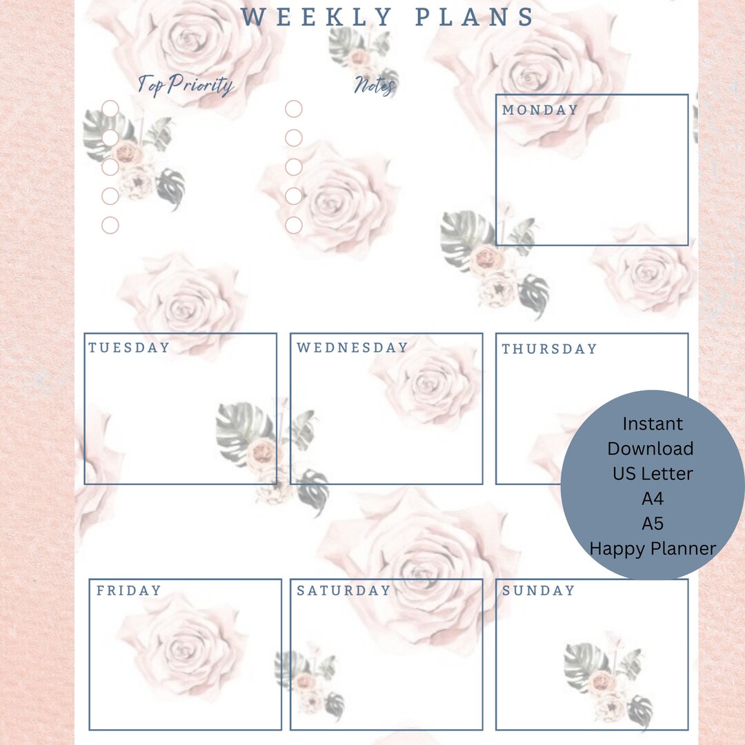 Weekly Plans Printable |digital Download | Planner Insert | Weekly ...