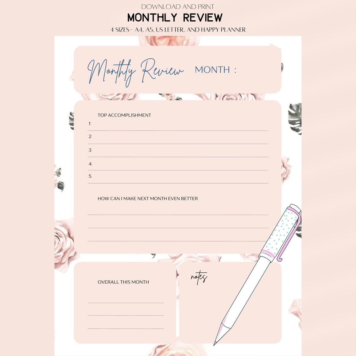 Monthly Review | Planner Printable - Etsy
